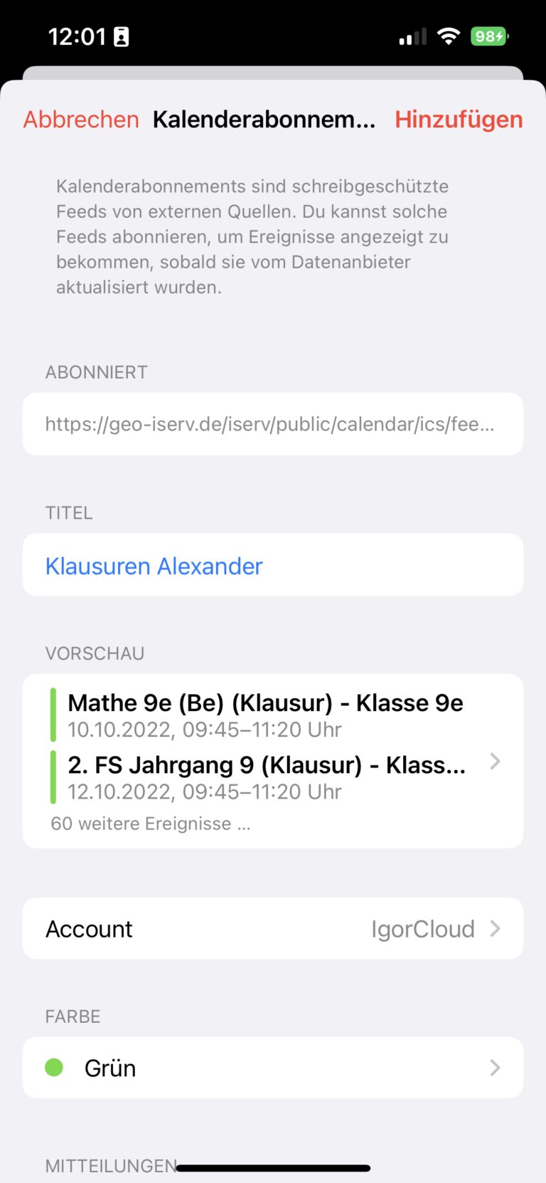 IServ Kalender und iPhone – IstNeu